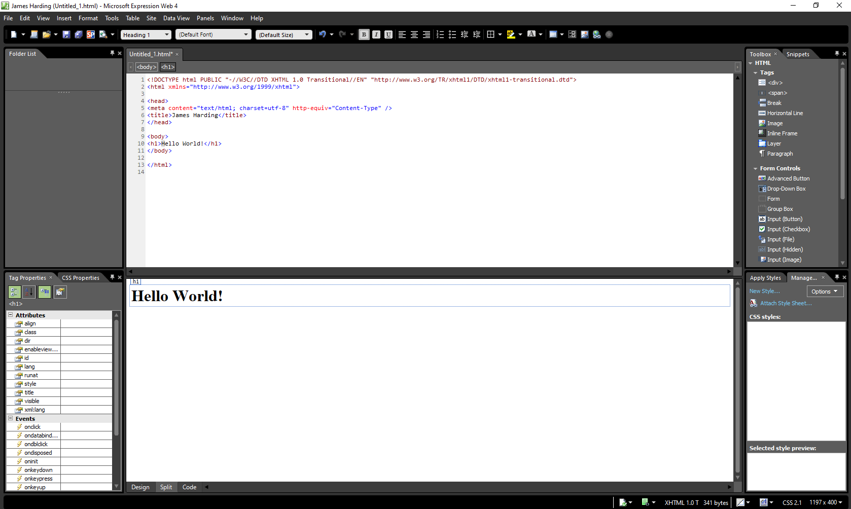 Microsoft Expression Web 4 Editor - James Harding